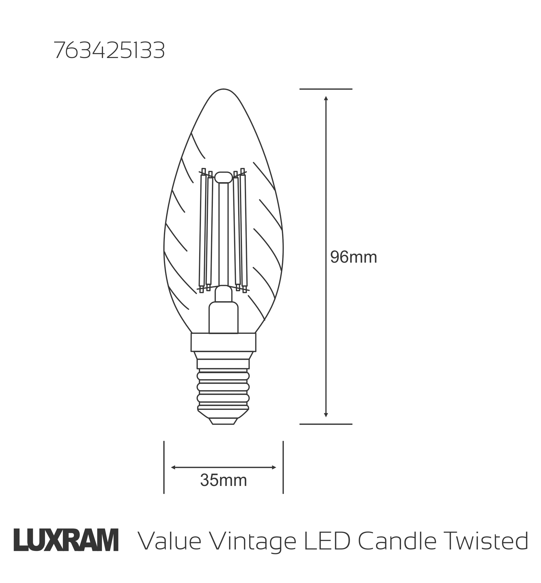 763425133 Value Vintage Luxram Value Vintage LED Candle Twisted E14 4W 2200K 330lm - Inspired ...